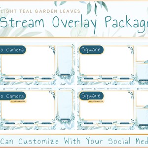 Animated Stream Overlay Package Light Teal Garden Leaves Twitch Overlay ...