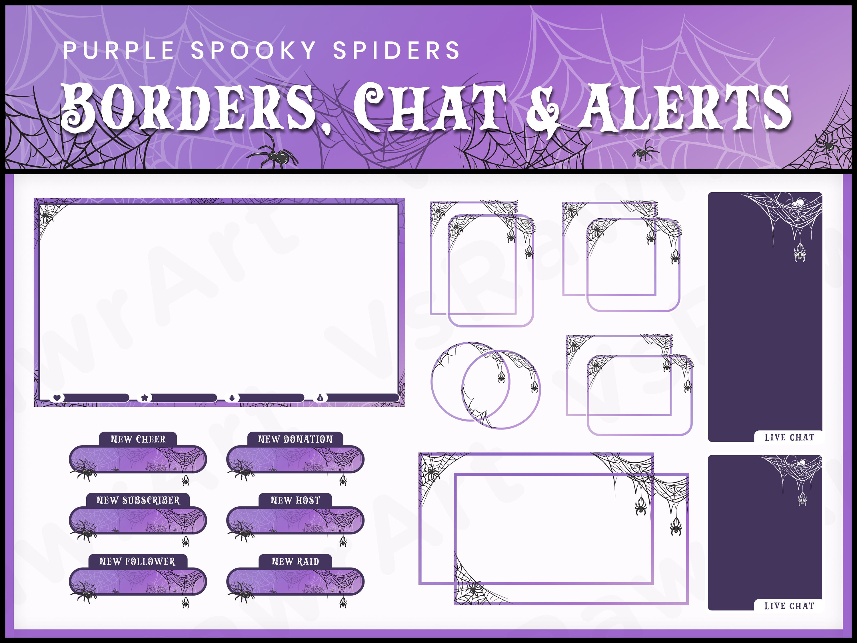 Stream Chat Windows, Camera Borders & Alerts Purple Spooky Spiderweb ...