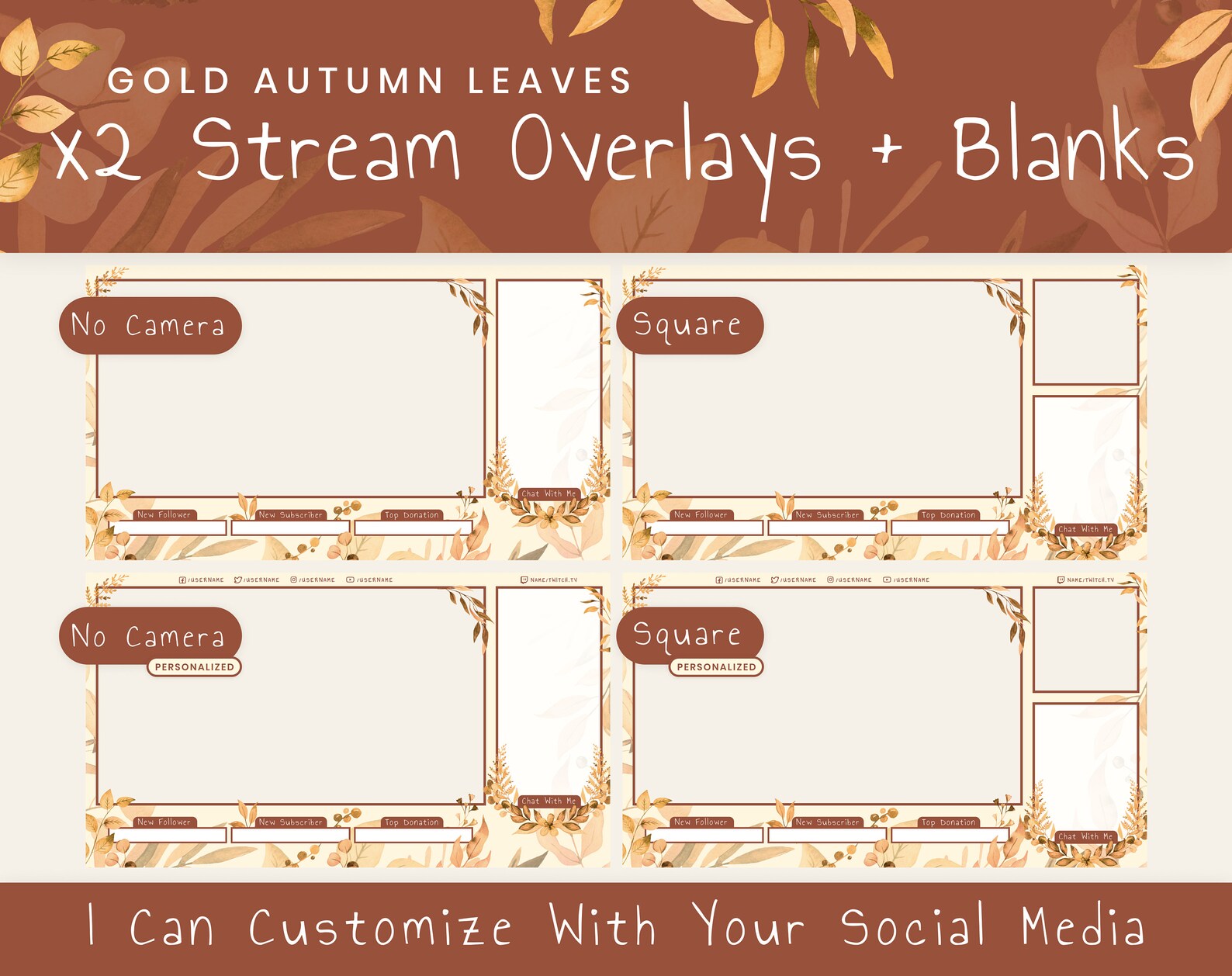 Stream Overlay Package Gold Autumn Leaves Twitch Overlay Banner Scenes ...