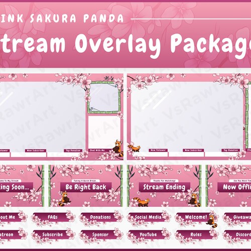Complete Stream Overlay Package Pink Sakura Panda Nature | Etsy