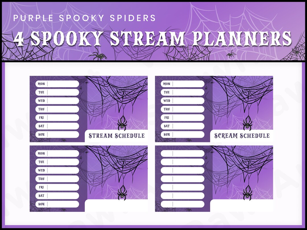 Stream Weekly Schedule Planning Screen Purple Spooky Spiderweb Twitch ...