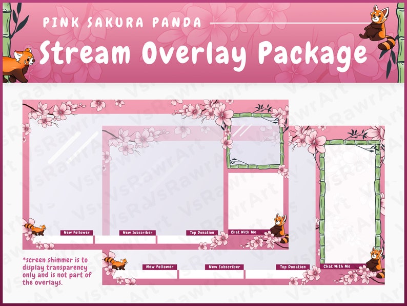 Complete Stream Overlay Package Pink Sakura Panda Nature Twitch Overlay ...