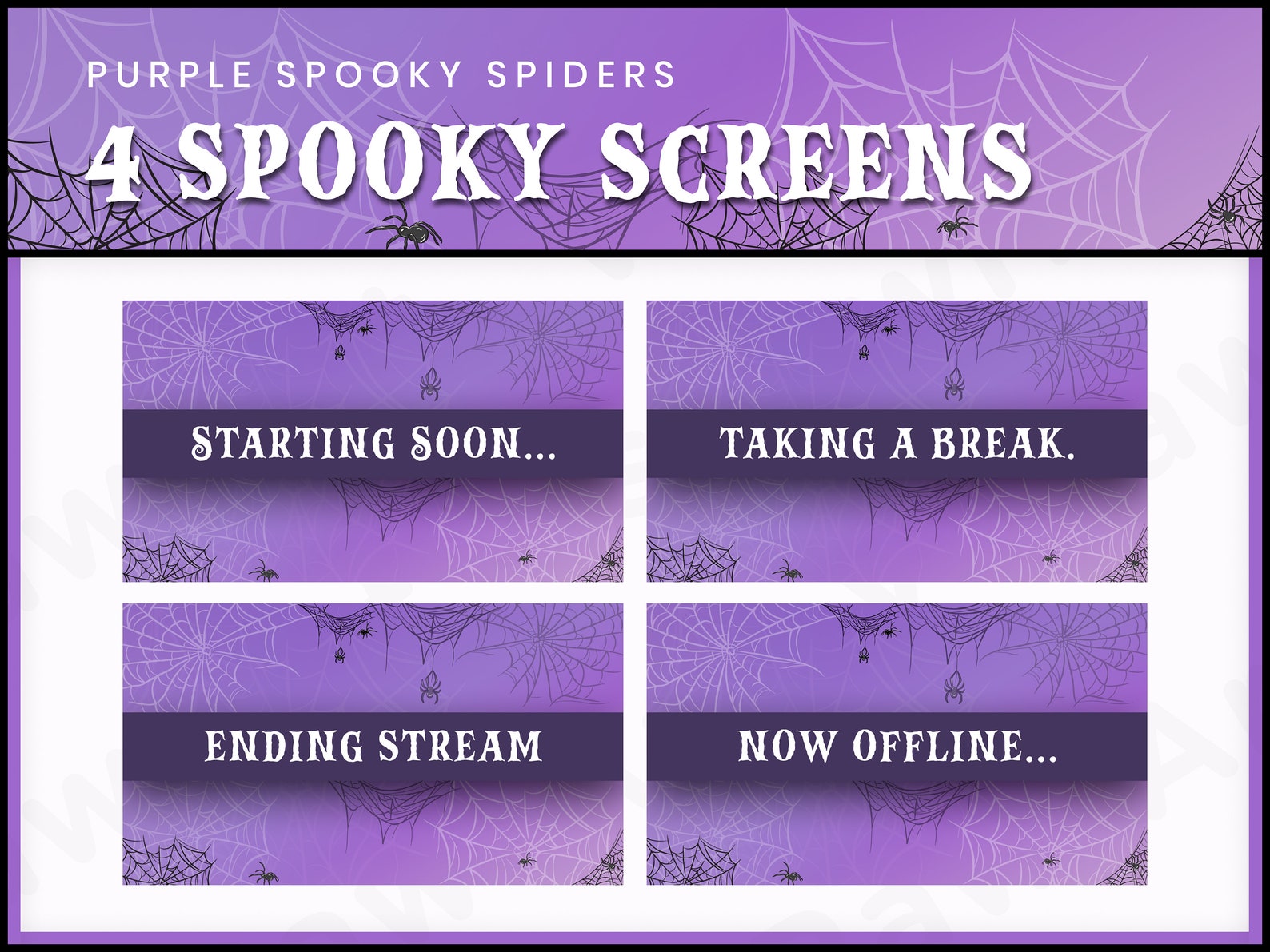 Basic Overlay Package Purple Spooky Spiderweb Twitch Overlay Banner ...