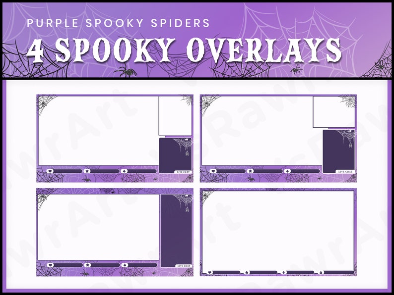 Basic Overlay Package Purple Spooky Spiderweb Twitch Overlay Banner ...