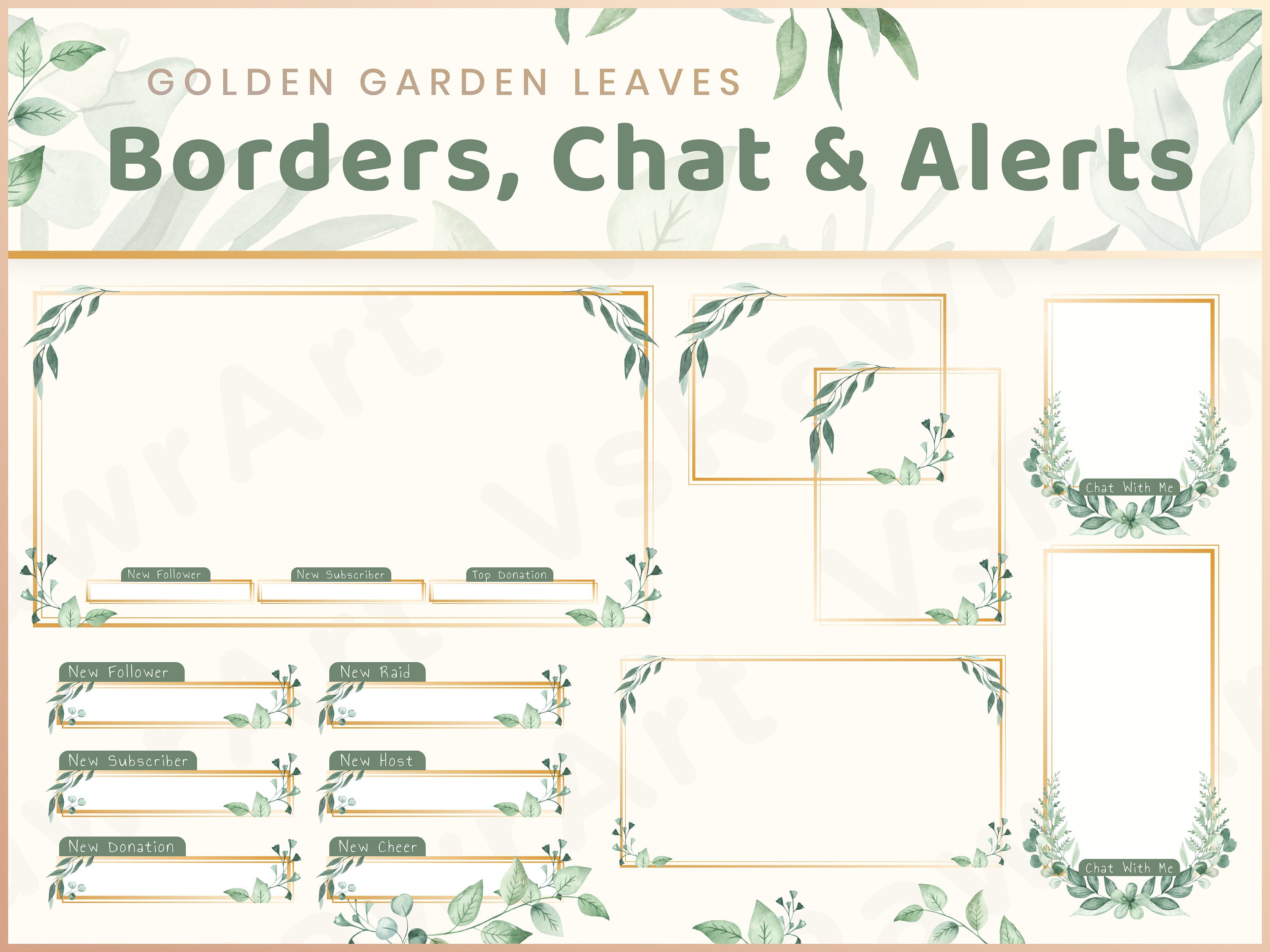 Stream Chat Windows, Borders & Alerts - Gold Garden Leaves | Cute ...