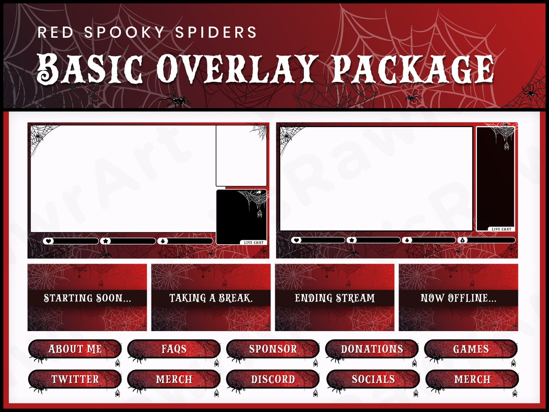 Basic Overlay Package Red Spooky Spiderweb Twitch Overlay Banner Stream Offline Halloween ...