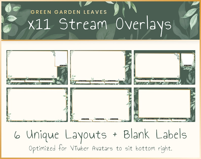 Animated Vtuber Stream Overlay Package - Green Garden Leaves | Twitch ...