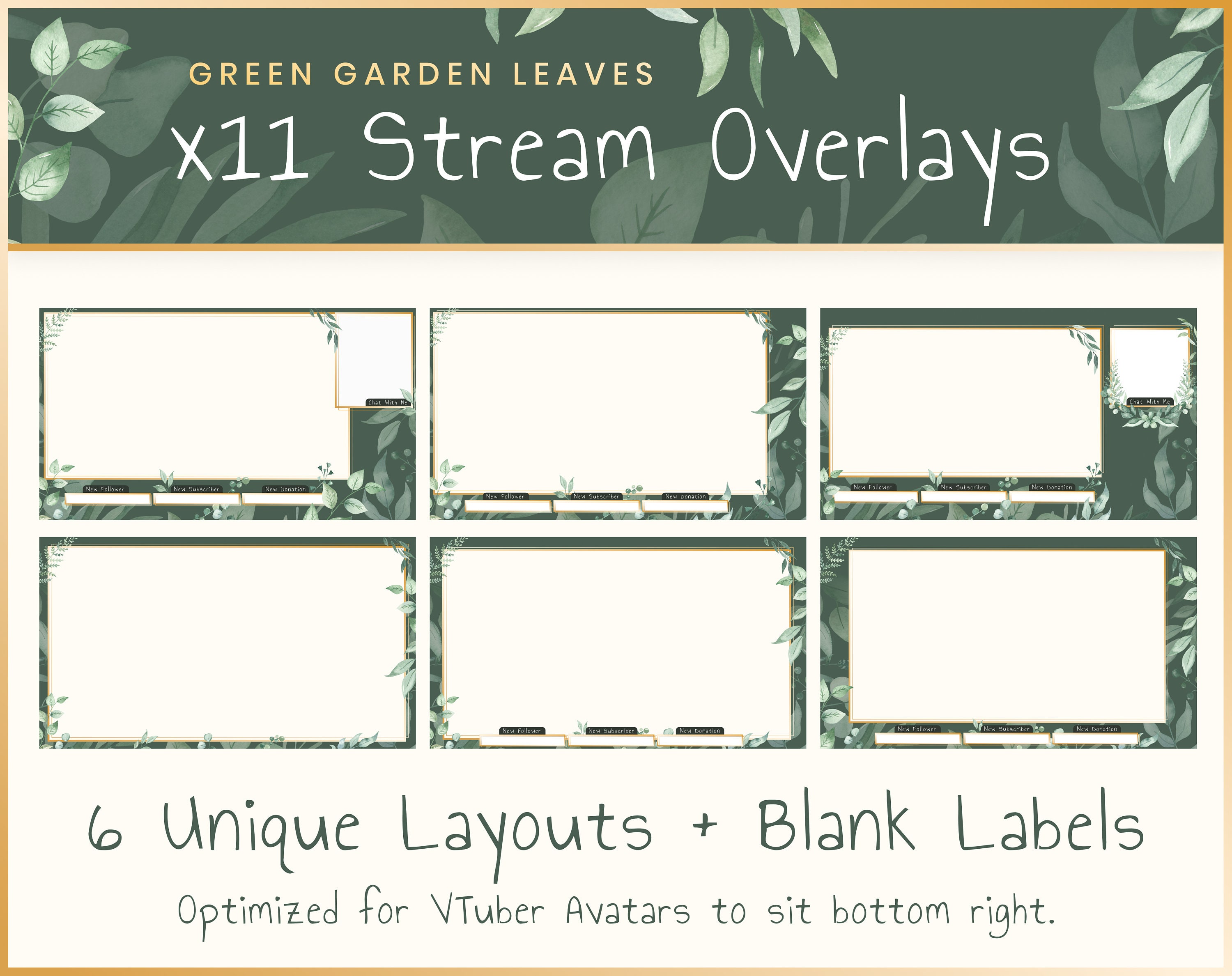 Animated Vtuber Stream Overlay Package - Green Garden Leaves | Twitch ...