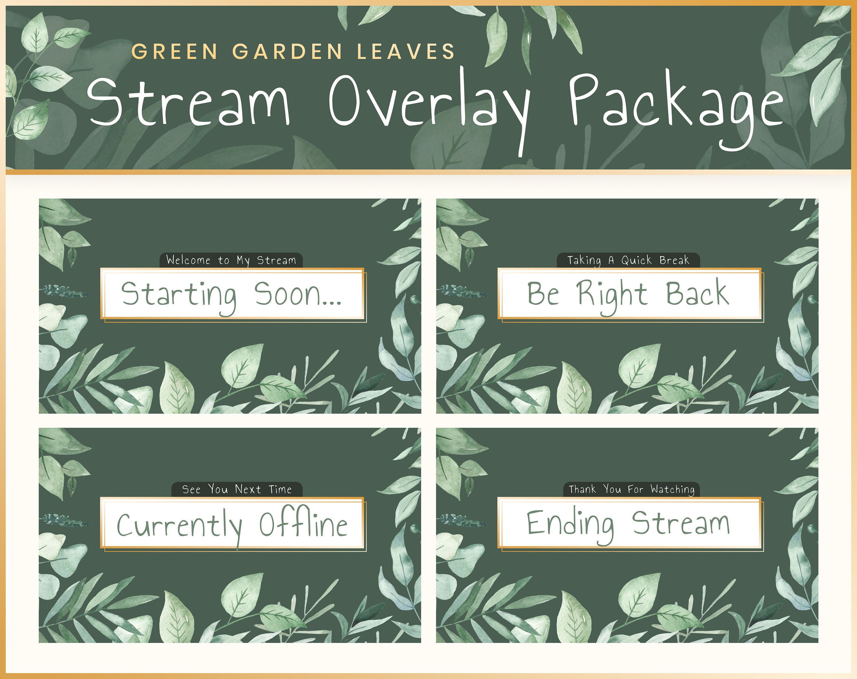 Stream Overlay Package Green Garden Leaves Twitch - Etsy