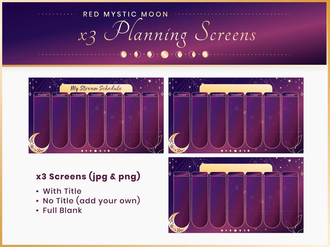 Stream Weekly Schedule Planning Screen Red Mystic Moon Cute Twitch ...