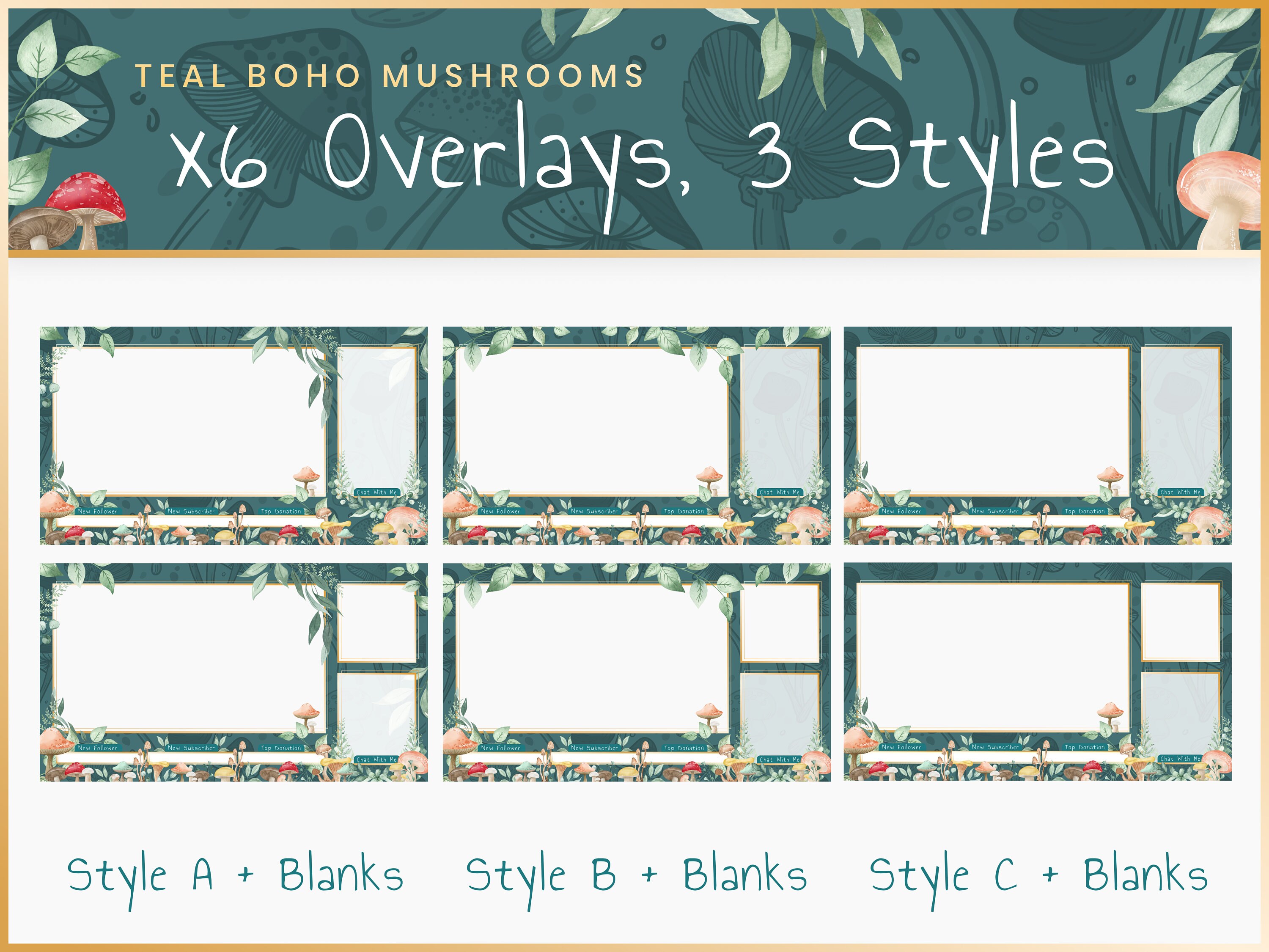 Stream Overlay Package - Boho Teal Blue Mushrooms | Nature | Twitch ...