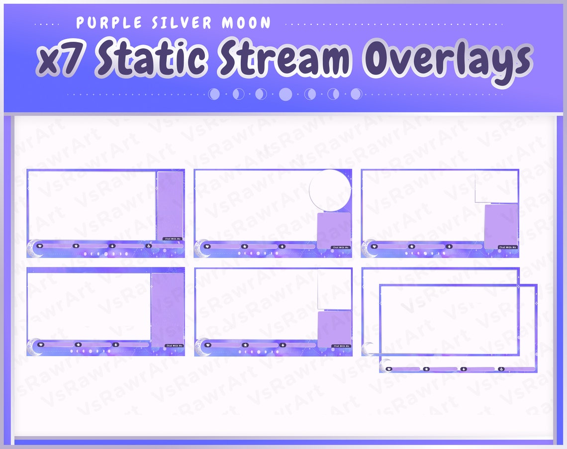 Animated Stream Overlay Package Purple Silver Moon Cute Twitch Overlay ...