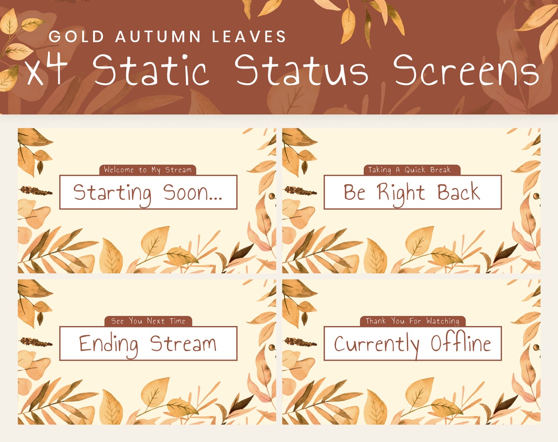 Stream Overlay Package Gold Autumn Leaves Twitch Overlay Banner Scenes ...
