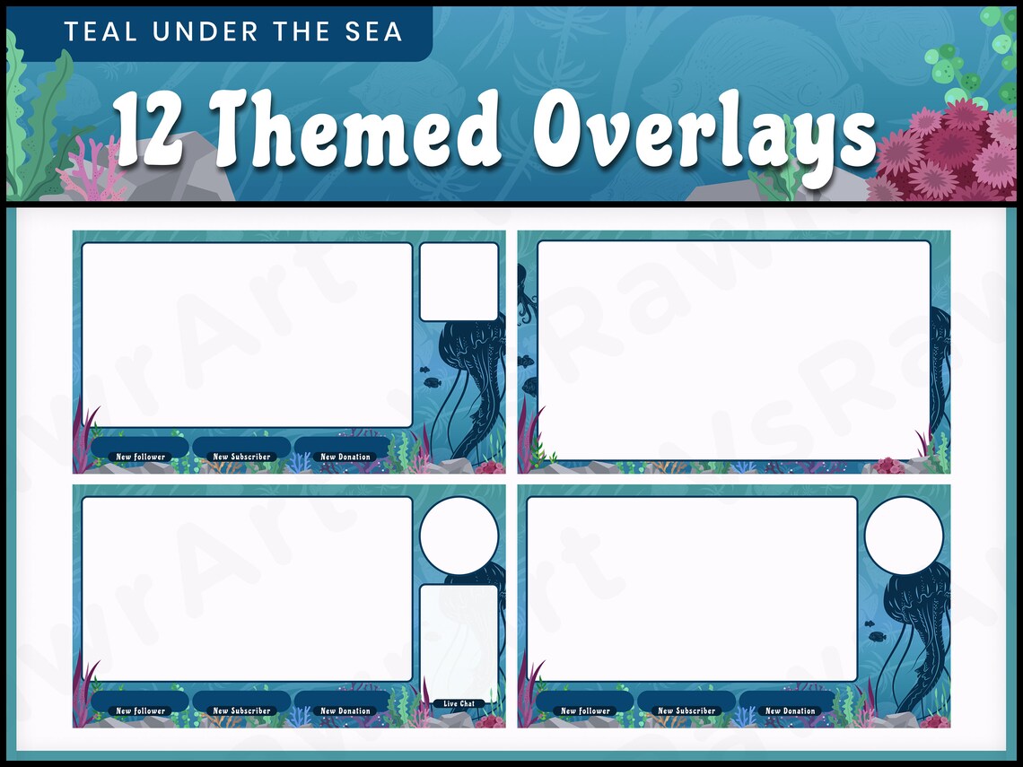 Stream Overlays Teal Under the Sea Twitch Overlay Unique Stream Offline ...