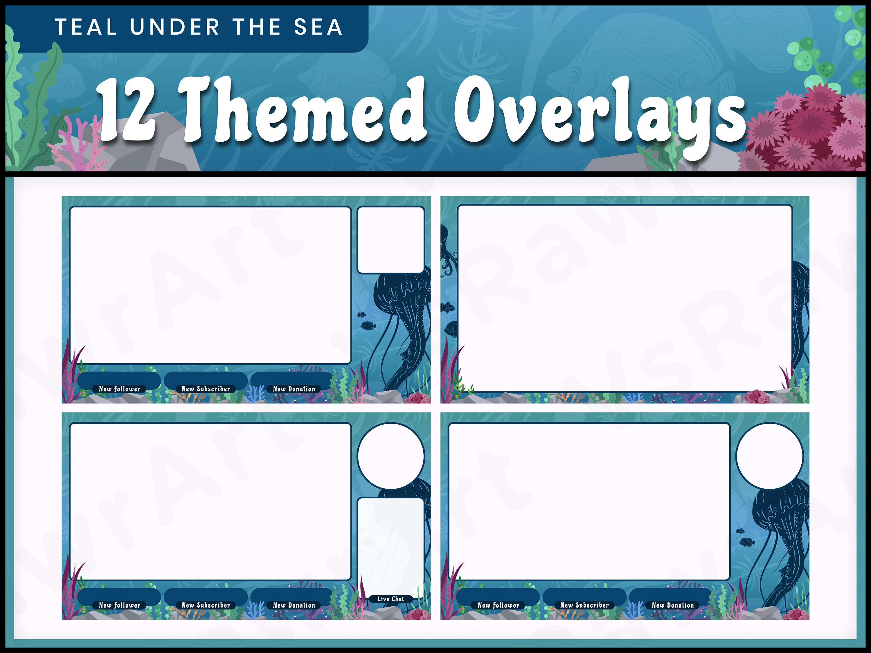 Stream Overlays Teal Under the Sea Twitch Overlay Unique Stream Offline ...