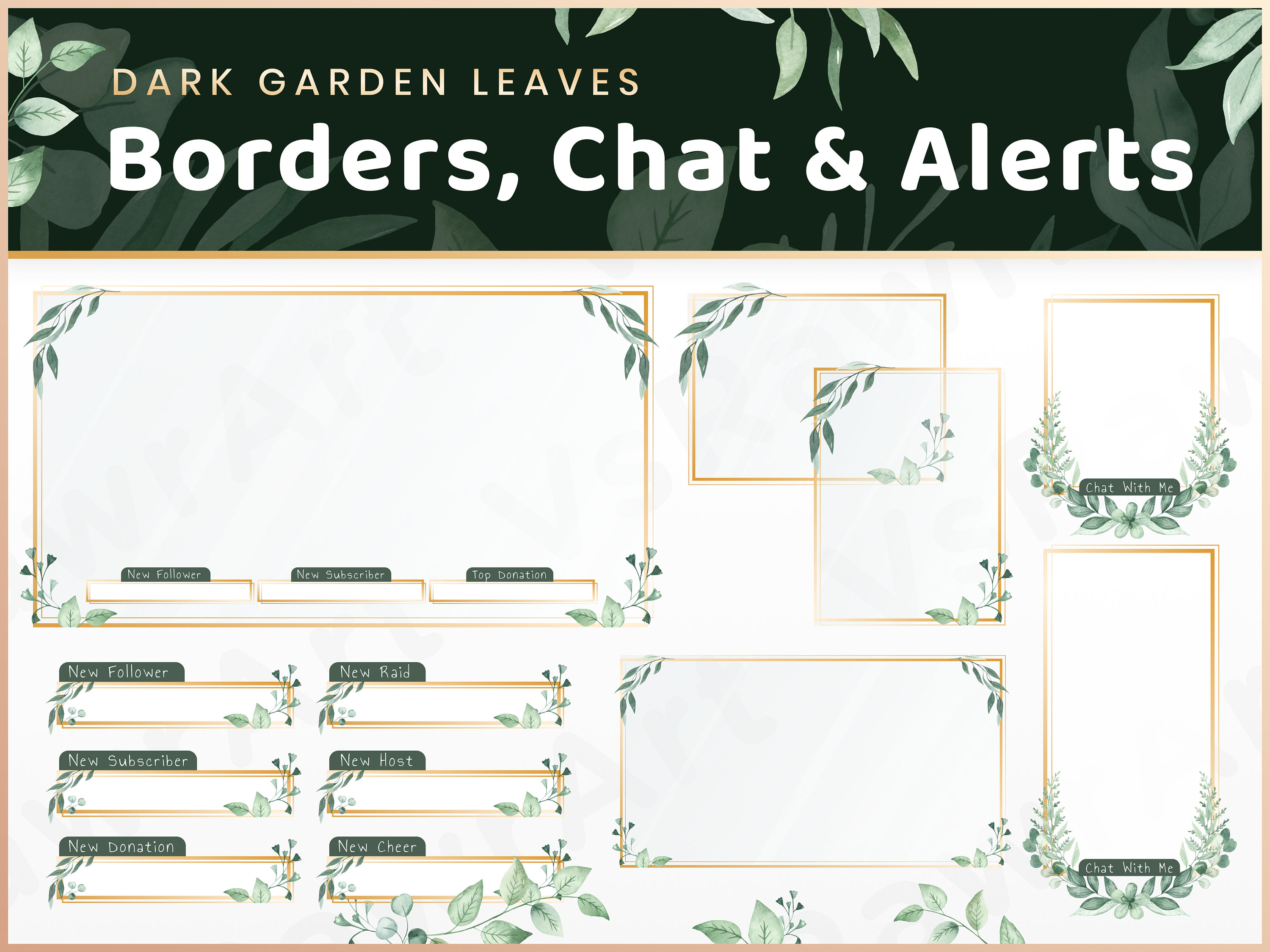 Stream Chat Windows Borders & Alerts Dark Garden Leaves - Etsy