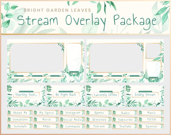 Stream Overlay Package Bright Garden Leaves Twitch | Etsy