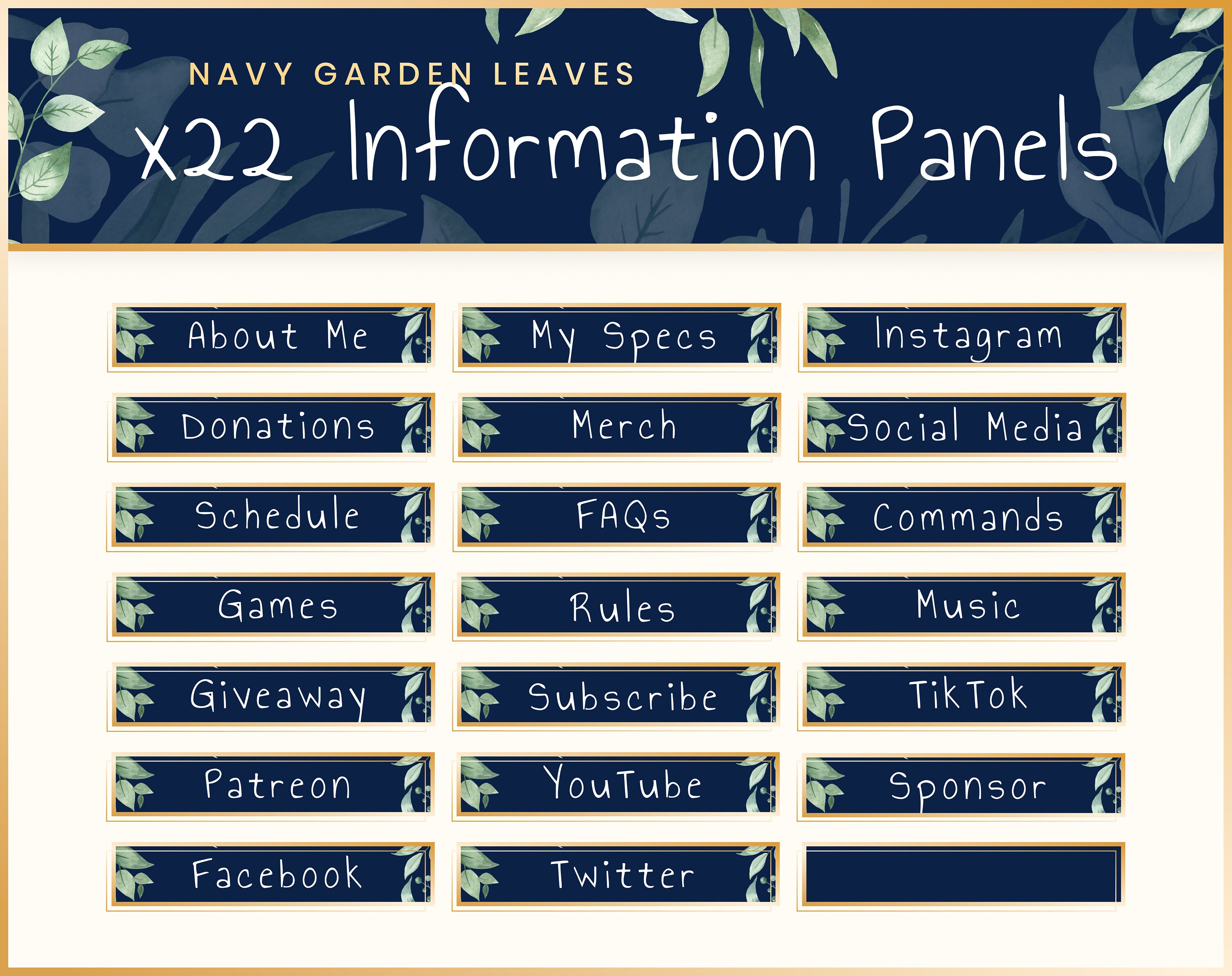 Animated Stream Overlay Package - Navy Garden Leaves | Twitch | Overlay ...