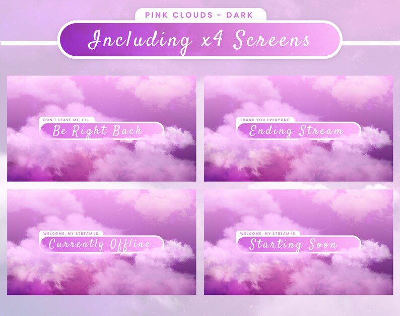 Stream Overlay Package Dark Pink Clouds Twitch Overlay Banner Scenes ...