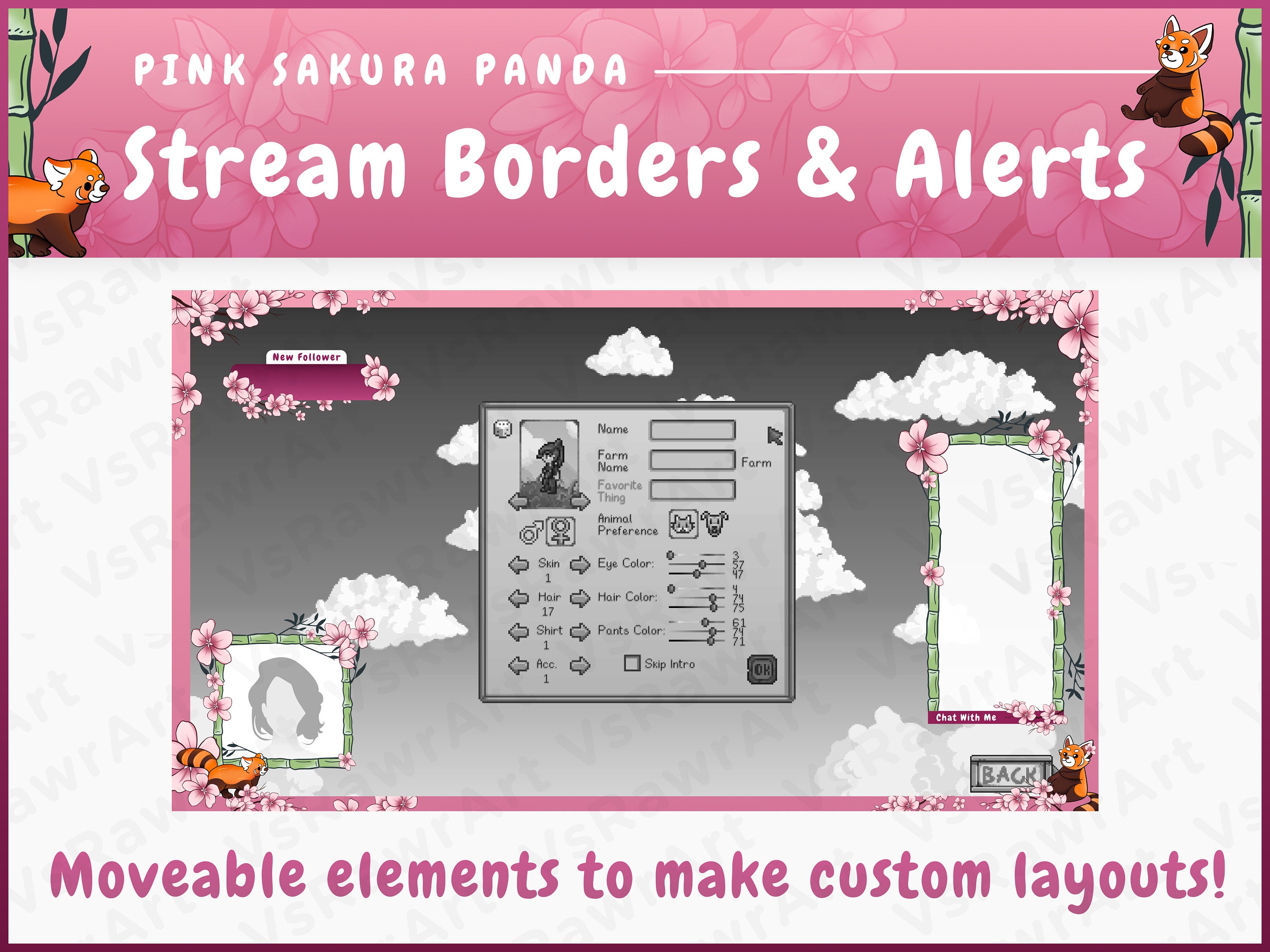 Stream Chat Windows, Borders & Alerts - Pink Sakura Panda | Cute ...