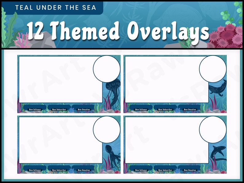Deluxe Overlay Package Teal Under the Sea Twitch Overlay Banner Stream ...