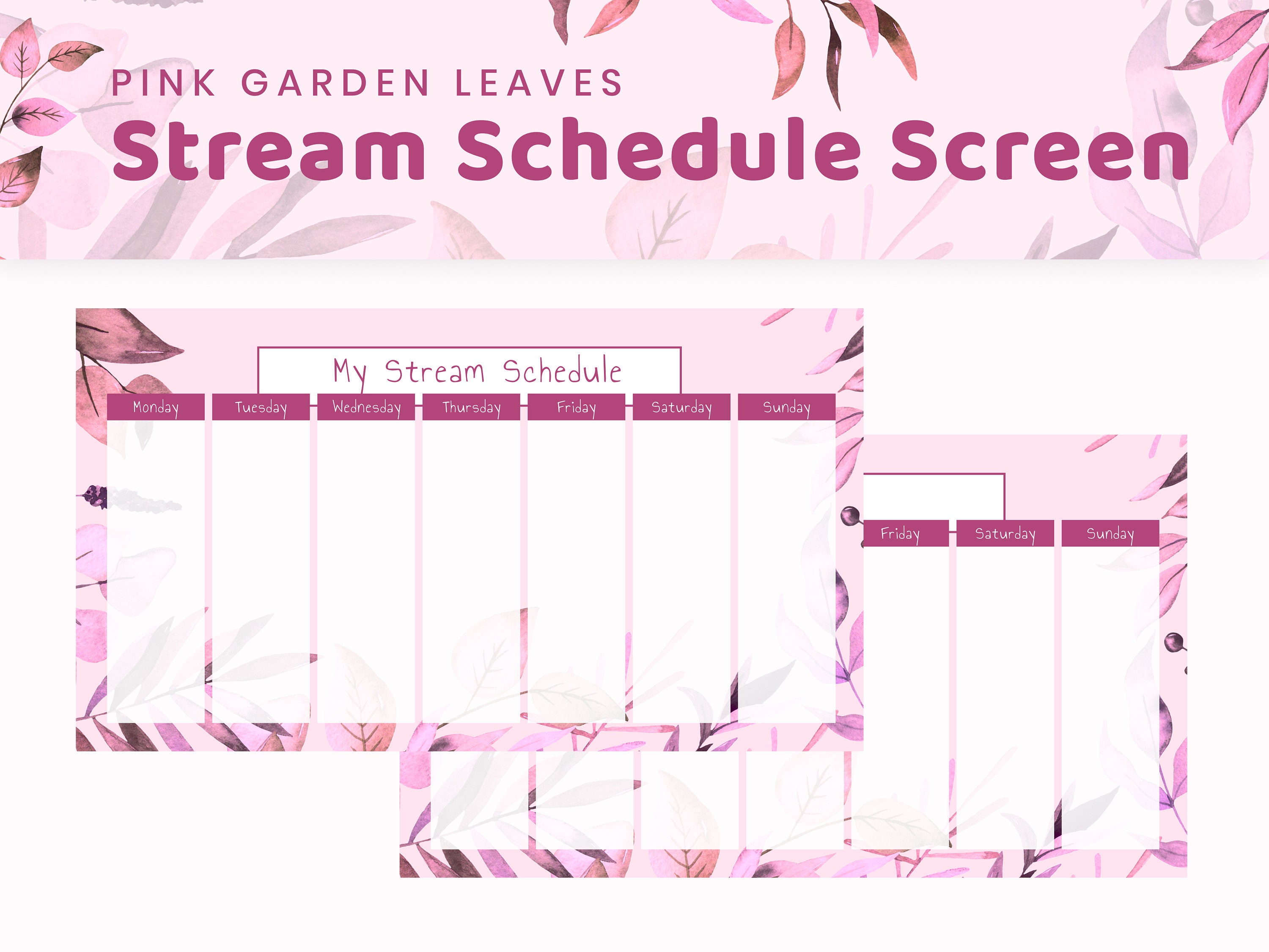 Stream Weekly Schedule Planning Screen Pink Garden Leaves Cute Twitch ...