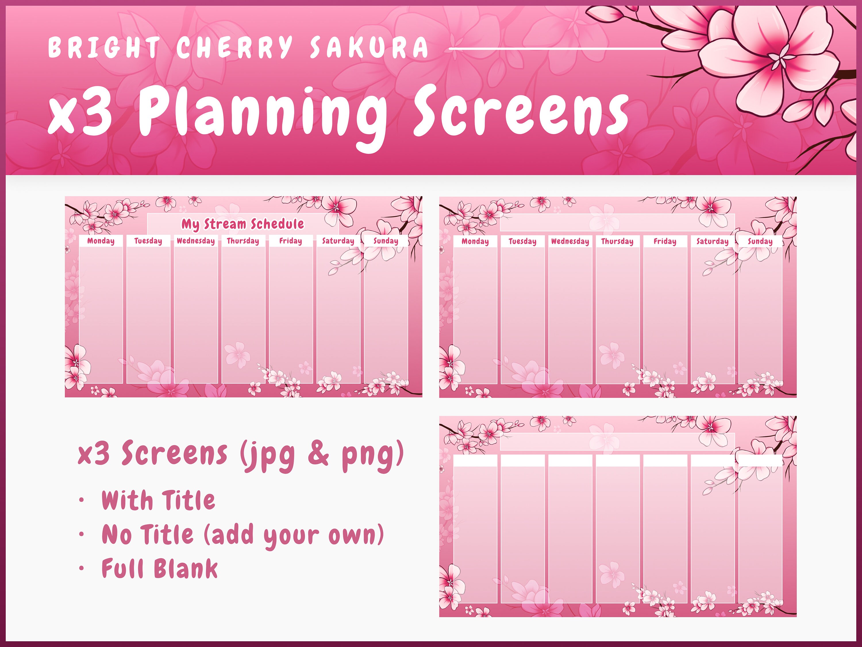 Stream Weekly Schedule Planning Screen - Bright Cherry Sakura | Cute ...
