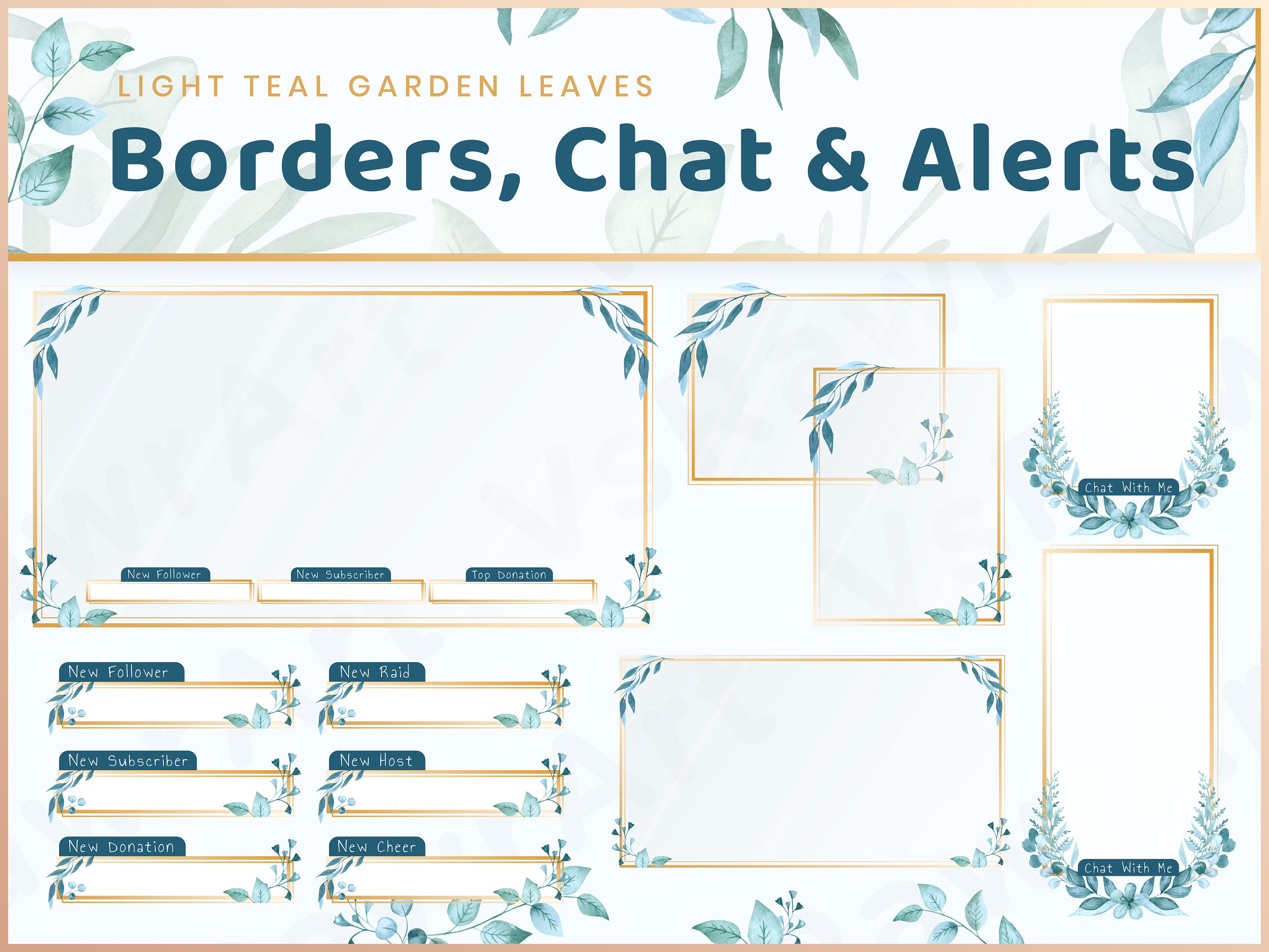 Stream Chat Windows, Borders & Alerts Light Teal Garden Leaves Cute ...
