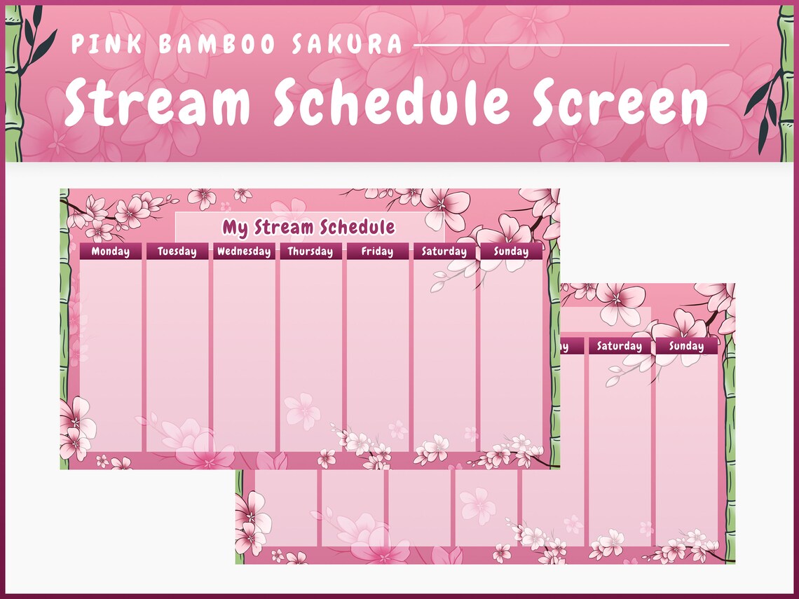 Stream Weekly Schedule Planning Screen Pink Sakura Bamboo Cute Twitch ...
