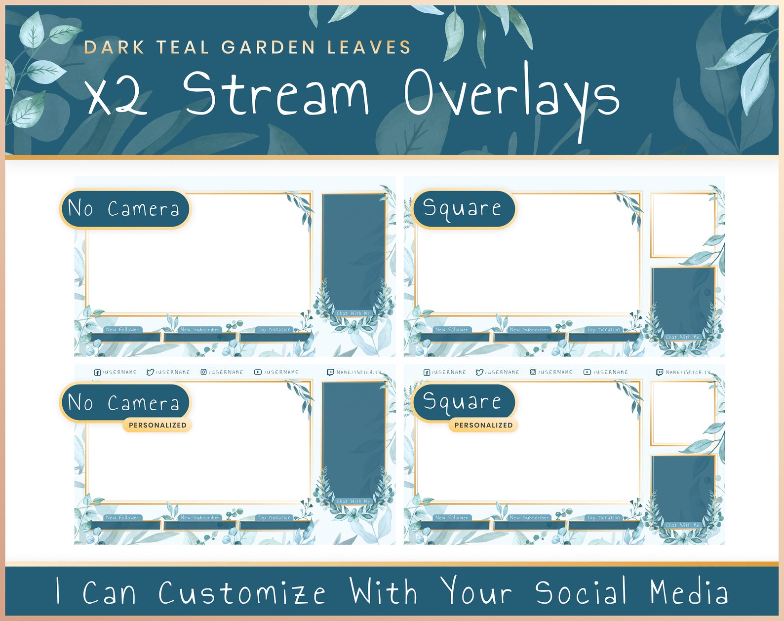 Animated Stream Overlay Package - Dark Teal Garden Leaves | Twitch ...