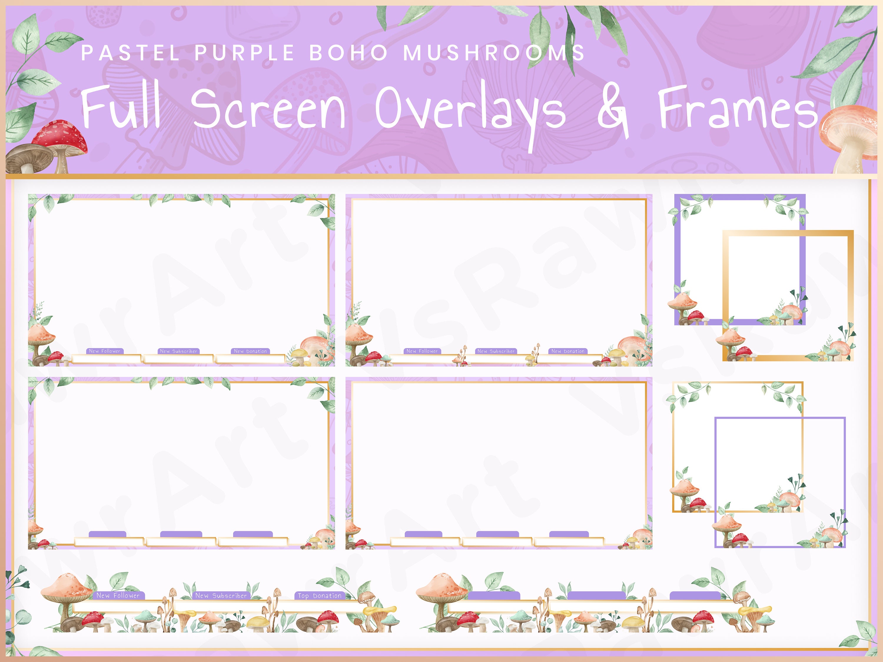 Minimal Full Screen Stream Overlays & Borders - Pastel Purple Boho ...