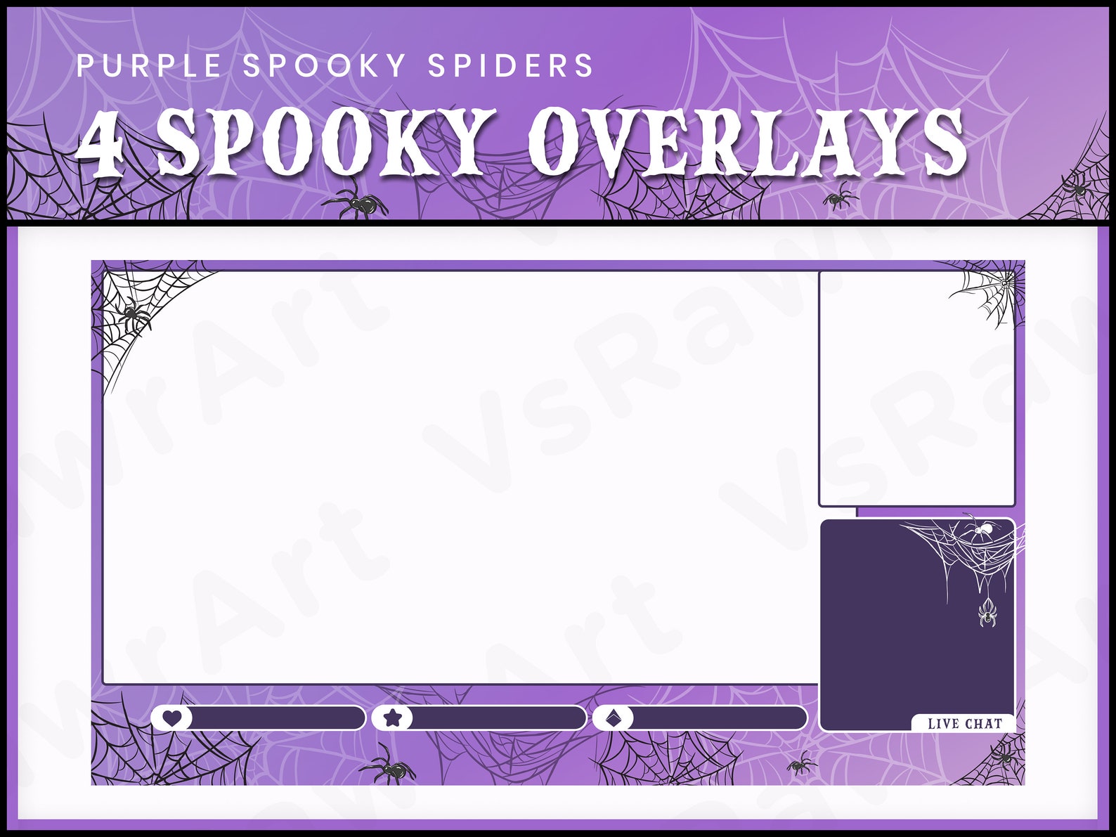 Basic Overlay Package Purple Spooky Spiderweb Twitch Overlay Banner ...