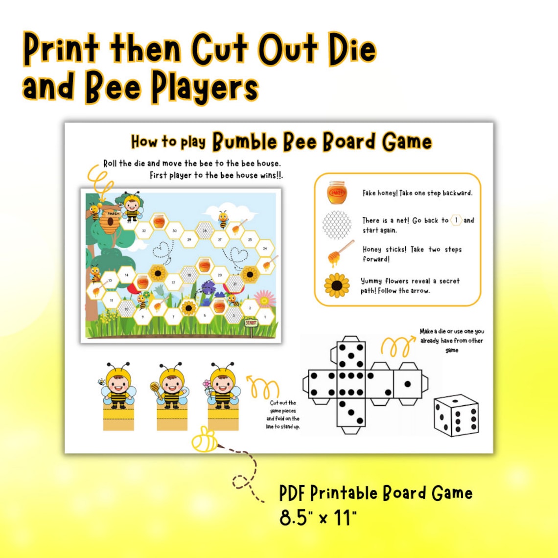 Bumble Bee Board Game: Fun Printable Learning (PDF) - Etsy