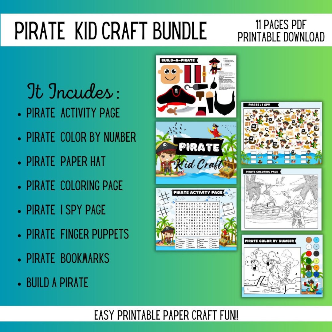 Printable Pirate Kids Craft Activity, Color by Number, I Spy, Build A ...