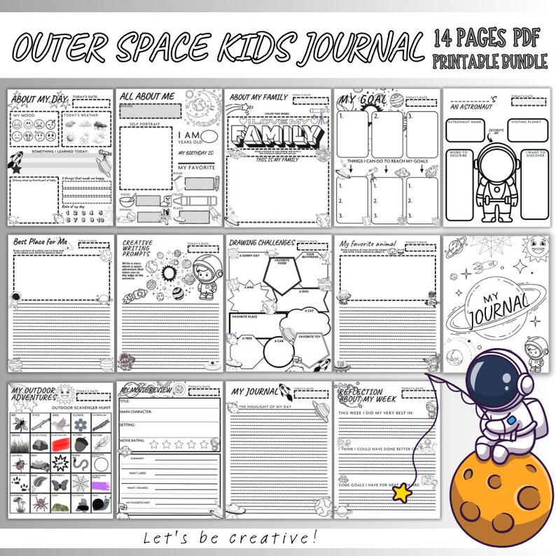 Outer Space Kid's Journal: Black and White Printable (digital Download ...