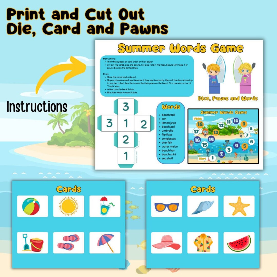 Summer Board Game Printable, Printable Game, Learning, Digital Download ...