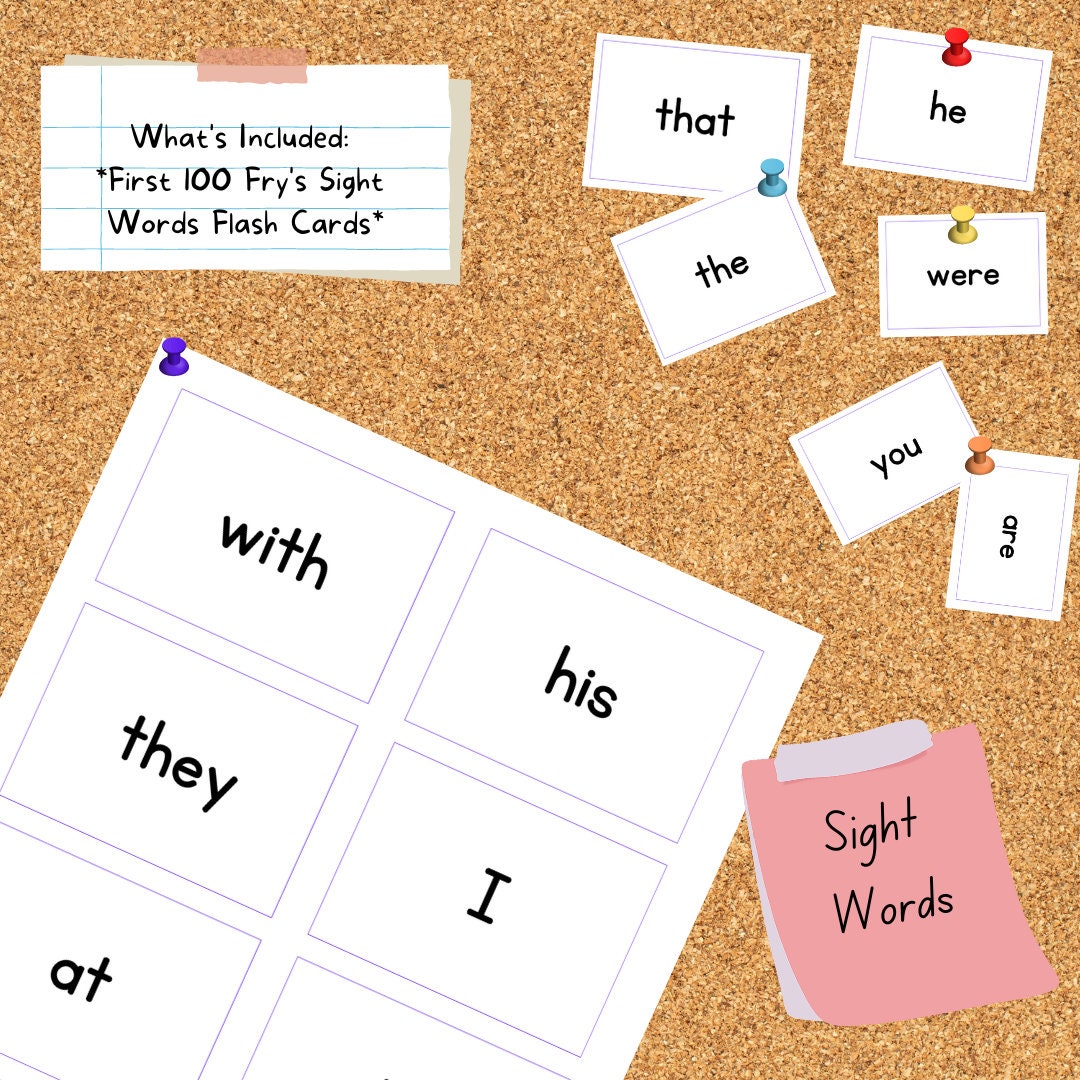Fry's 1st 100 Sight Words Flash Cards Digital Printable - Etsy