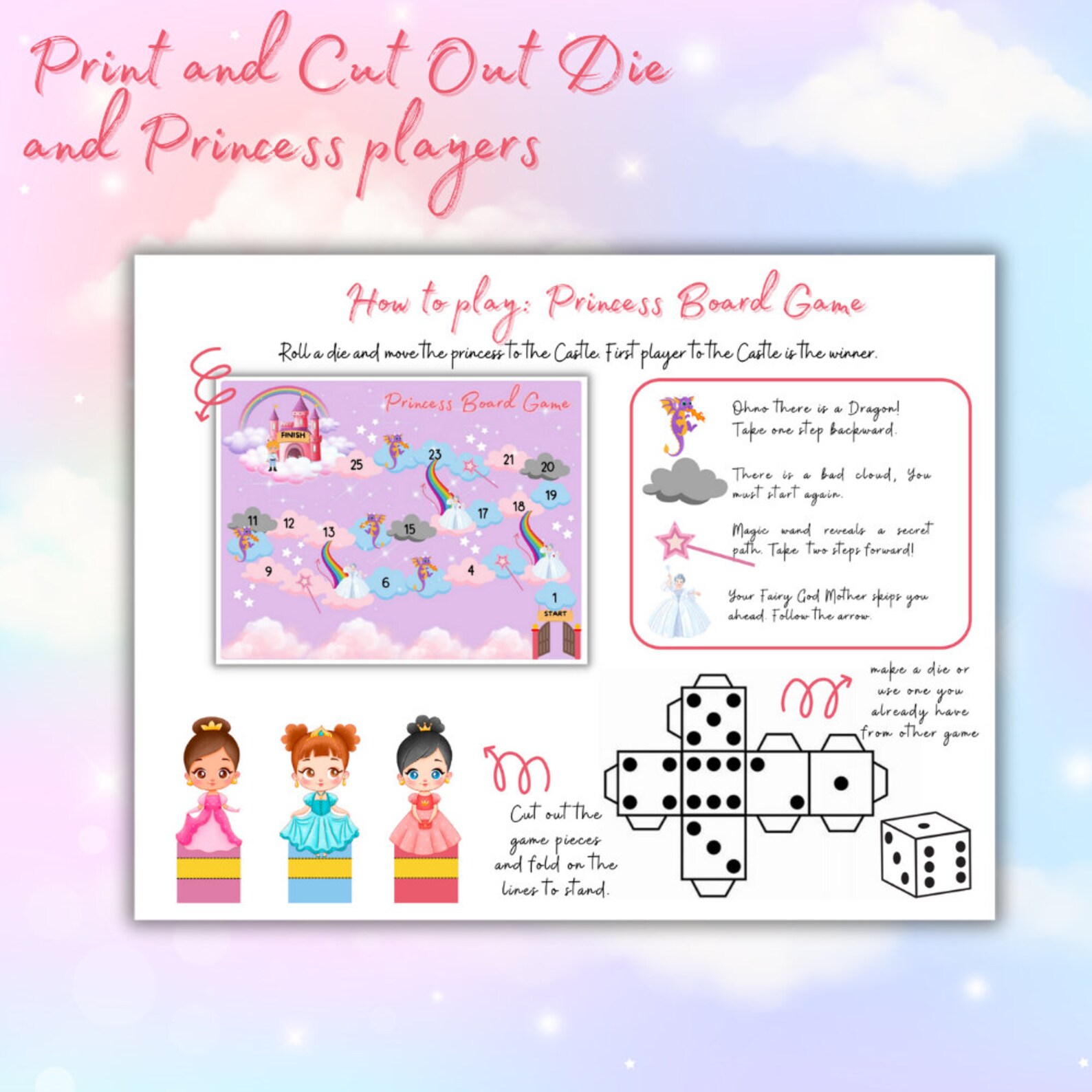 Princess Board Game Printable Printable Game Learning - Etsy