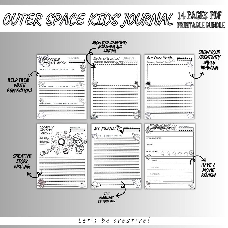 Kid's Black and White Outer Space Journal, Printable, Journal, Digital ...