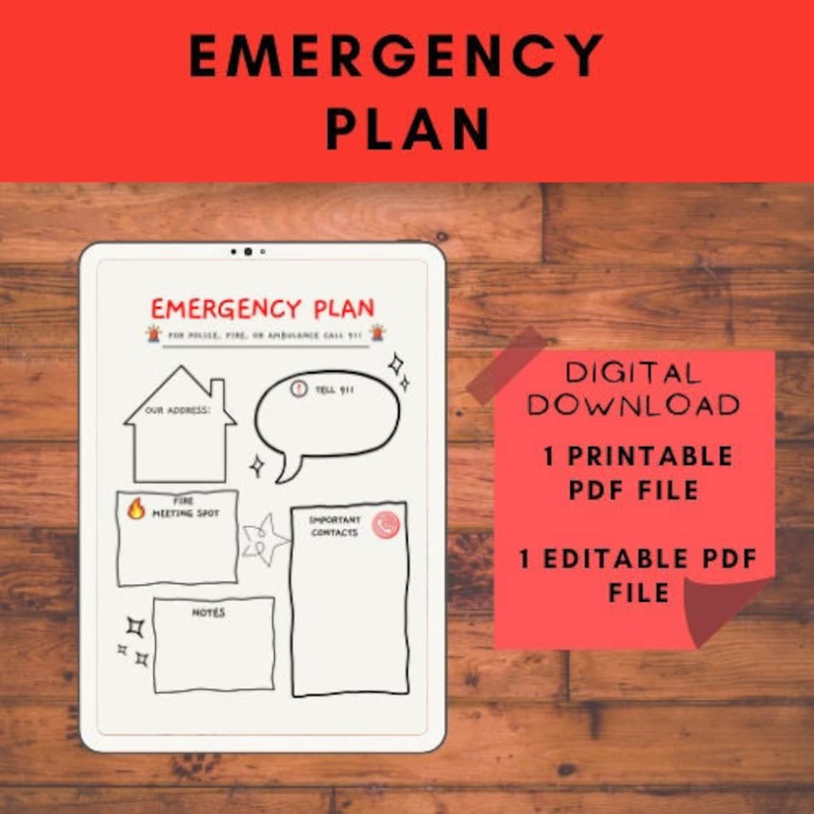 Emergency Plan, Digital, Printable, PDF, Family Plan, Emergency Binder Form, Digital Download ...