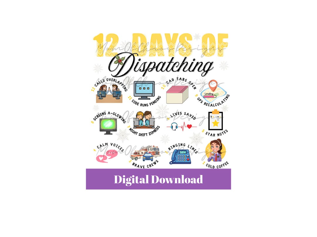12 Days of Dispatching PNG, Police, Firefighter, Dispatcher Christmas ...