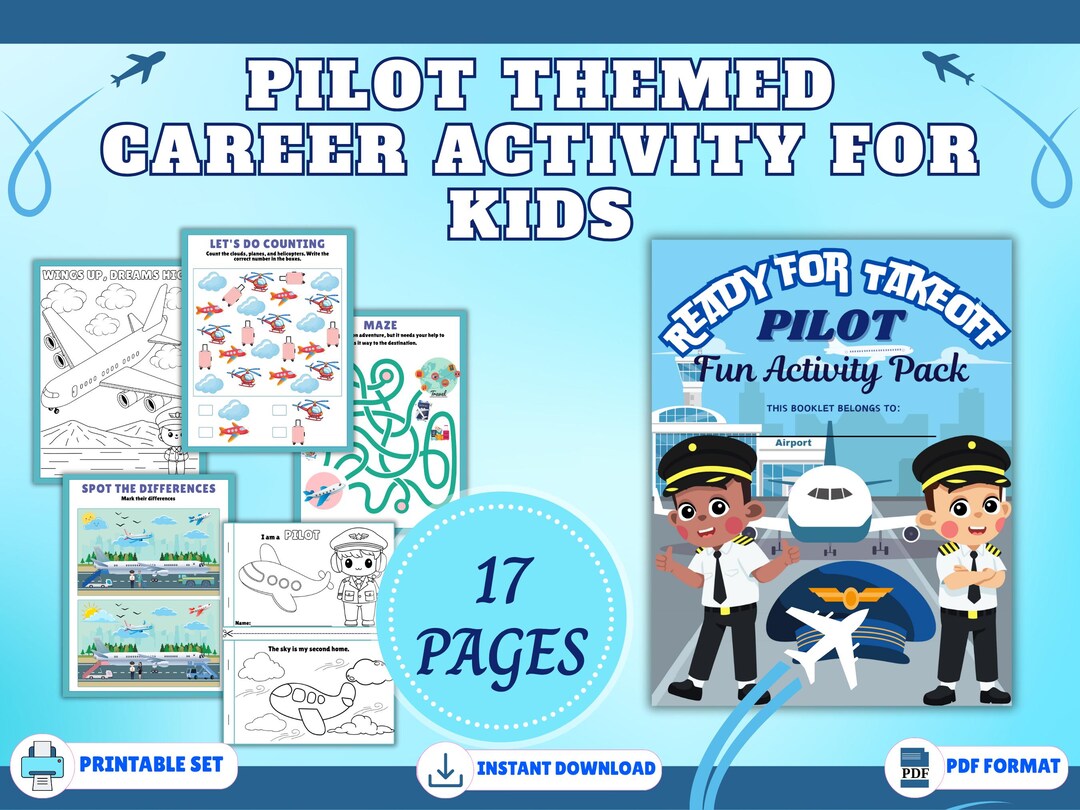 Pilot Themed Kids Activity Pack | Printable Career Learning Pages ...