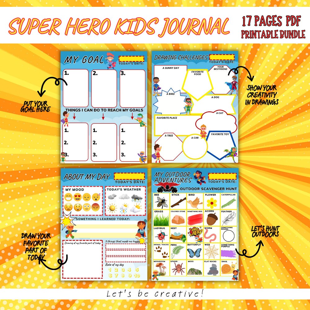 Kid's Superhero Journal, Printable, Journal, Digital, Journal Prompts ...