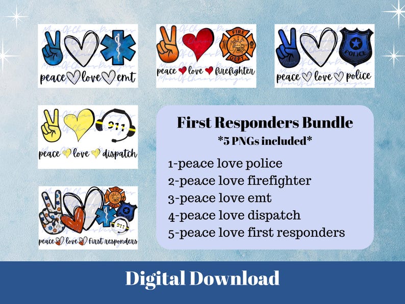 Peace Love First Responders Bundle PNG, Police, Firefighter, EMT ...