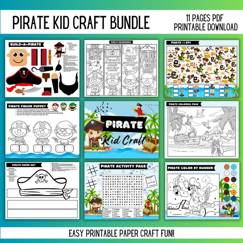 Printable Pirate Kids Craft Activity, Color by Number, I Spy, Build A ...