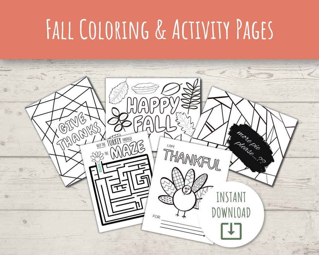 Fall Coloring & Activity Page Bundle Printable Instant Digital ...