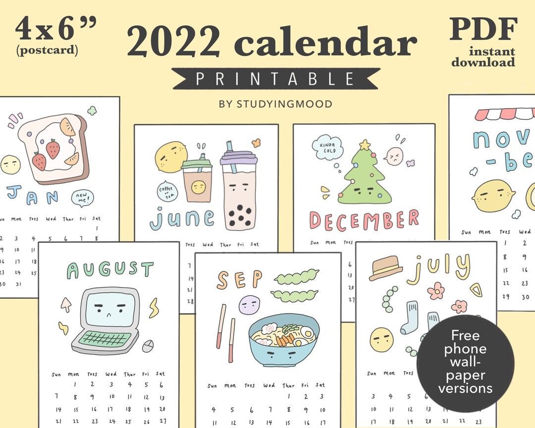 2022 Calendar Printable Doodle-themed Monthly Planner Inserts in ...