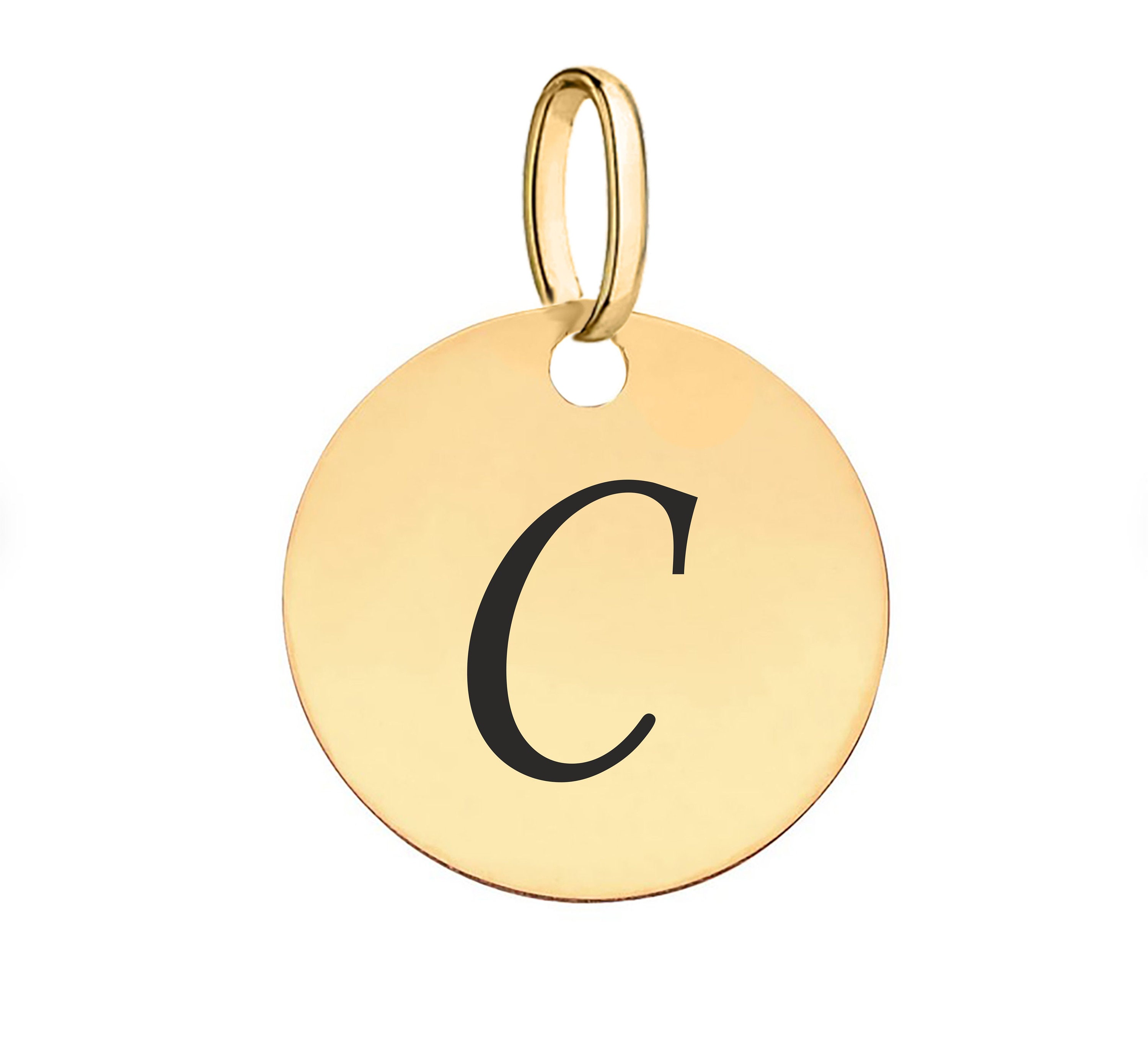 9K Gold Disc Initial Letter Alphabet Pendant Charm for - Etsy