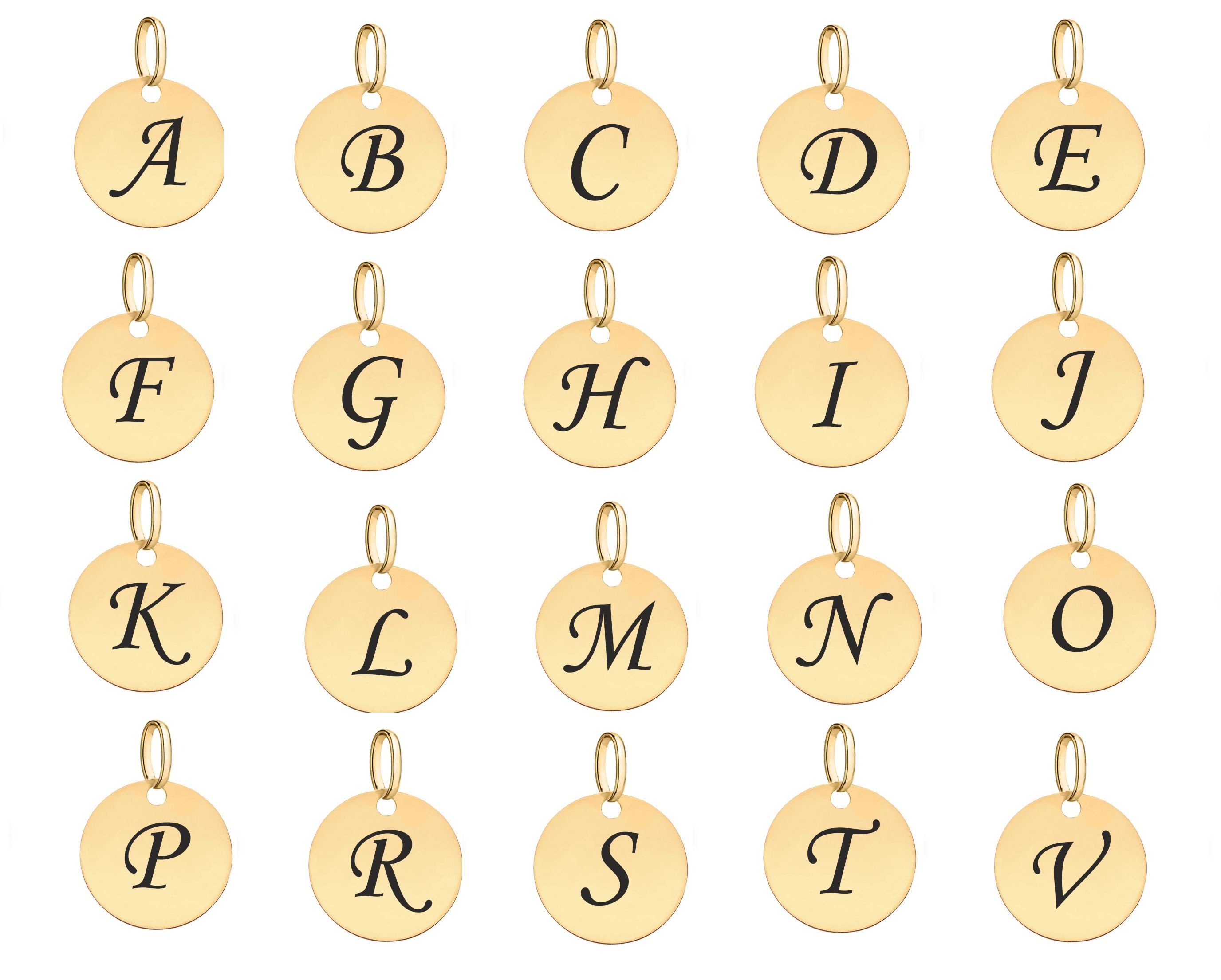 9K Gold Disc Initial Letter Alphabet Pendant Charm for - Etsy