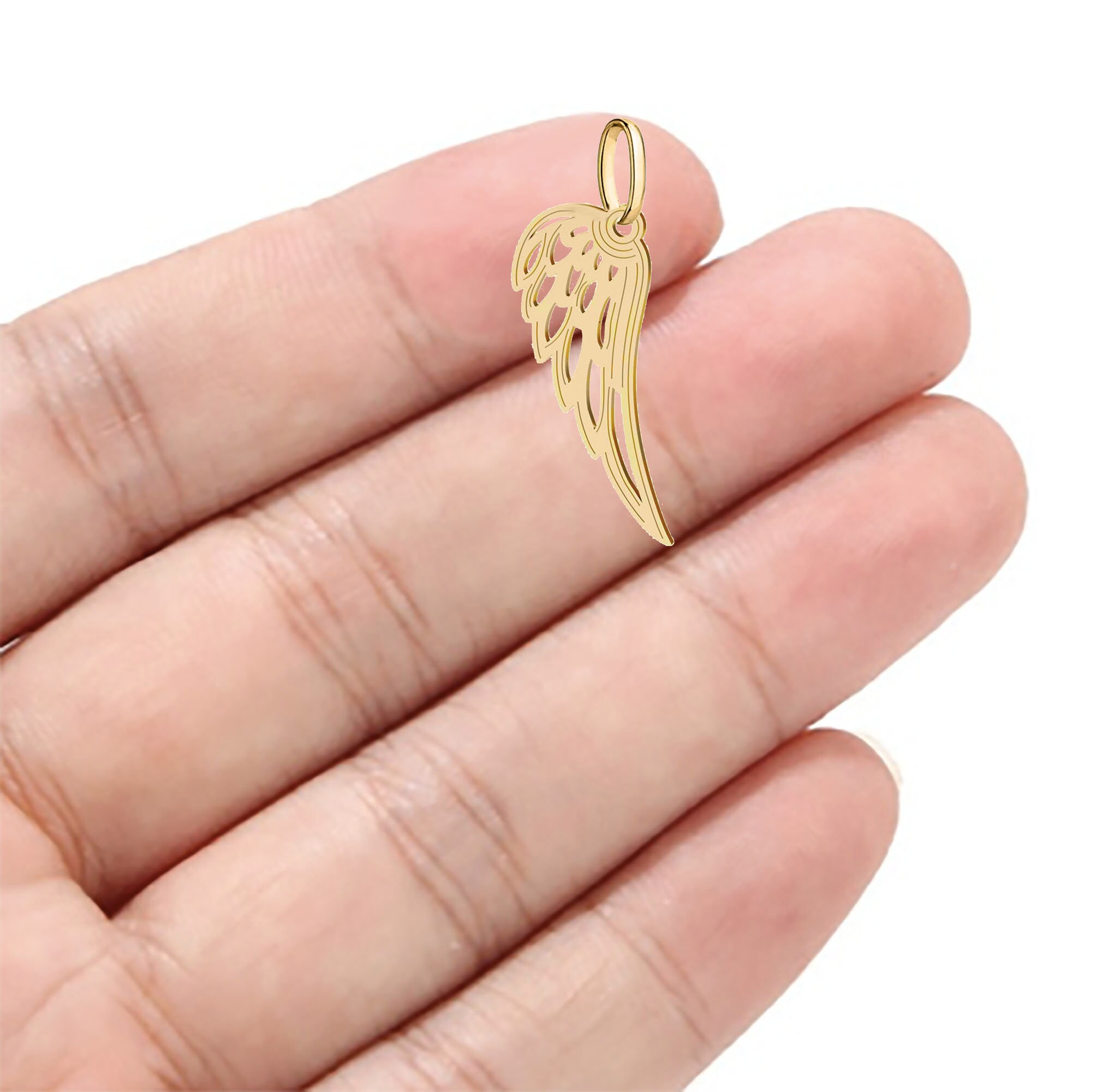 Solid 9K Gold Guard Angel Wing Pendant Charm for Necklace 9ct 375 ...